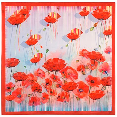 Russian Pavlovo Posad Shawl Scarf Poppies Field 100 Silk 89x89cm