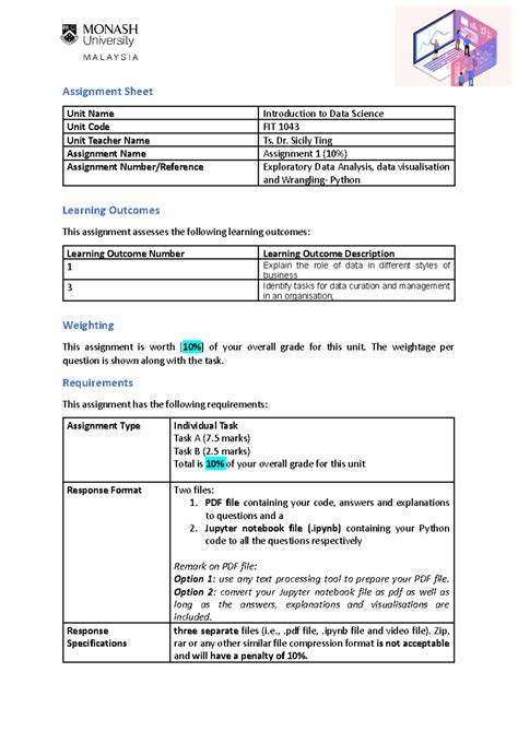 Fit1043 Sem 2 2024 Assignment 1 10 Guideline Assignment Sheet