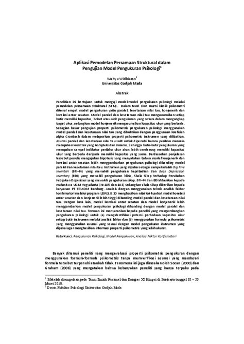 Pdf Aplikasi Pemodelan Persamaan Struktural Dalam Pengujian Model Pengukuran Psikologi