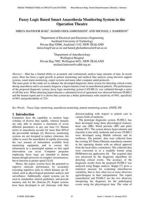 Pdf Fuzzy Logic Based Smart Anaesthesia Monitoring System In The Operation Theatre