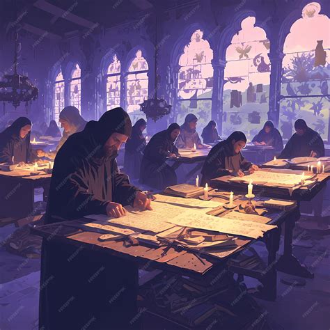 Premium Photo Medieval Monks At Work In Scriptorium