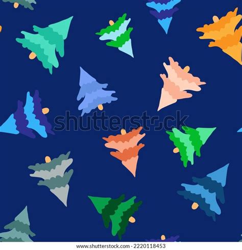 Seamless Christmas Tree Pattern On Blue Stock Vector Royalty Free 2220118453 Shutterstock
