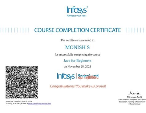 Java Springboard Infosys Courses Monish S