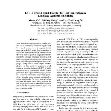 Laft Cross Lingual Transfer For Text Generation By Language Agnostic Finetuning Acl Anthology
