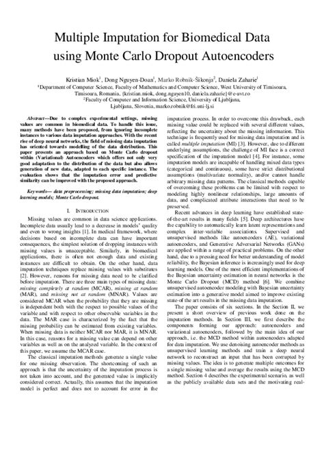 Pdf Multiple Imputation For Biomedical Data Using Monte Carlo Dropout