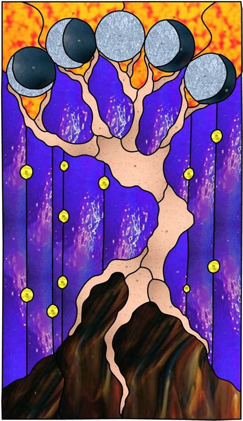 Moon Tree Stained Glass Pattern Instant Digital Download Pdfpng Etsy