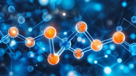 Abstract Molecular Structure With Orange And Blue Bokeh Lights Modern Design Background Stock