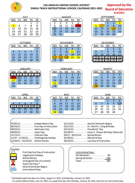 Lausd Academic Calendar Printable Calendars At A Glance