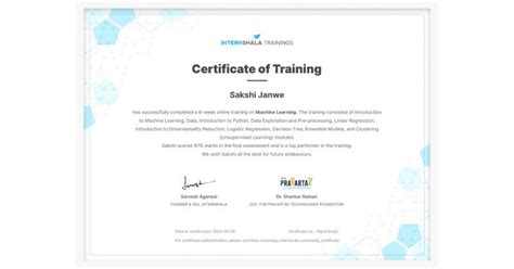 Completed Machine Learning Course At Internshala Sakshi Janwe Posted