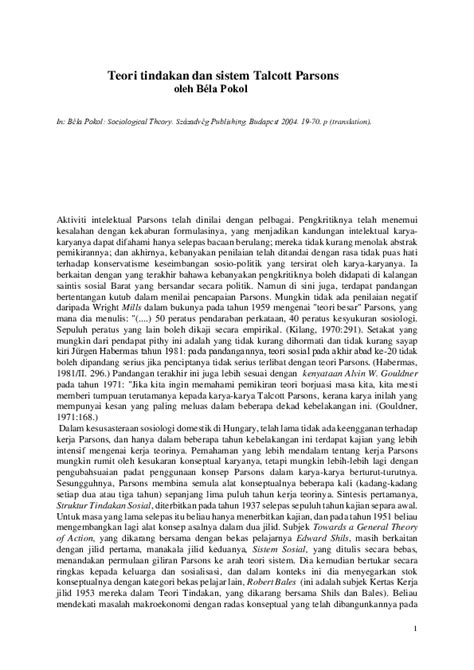 Pdf Teori Tindakan Dan Sistem Talcott Parsons