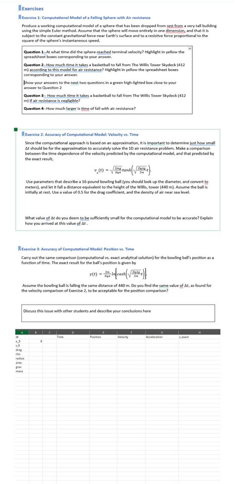 A Exercise 1 Computational Model Of A Falling Sphere A Exercise 1 Computational Model Of A Falling Sphere