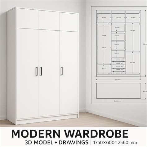 Armario Alto Moderno De 1750 X 2560 Mm Modelo 3d Dibujos Muebles Diy Armario Minimalista