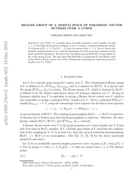 Pdf Brauer Group Of A Moduli Space Of Parabolic Vector Bundles Over A