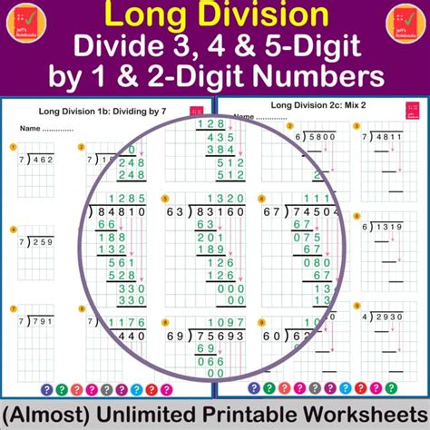 Long Division And Standard Algorithm Divide 3 To 5 Digit Numbers By 1
