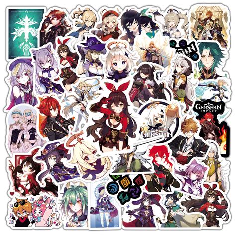 Set Of 50 Stickers Waterproof Genshin Impact Character Decal Stickers