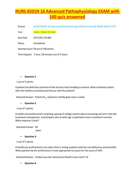 Nurs 6501n 16 Advanced Pathophysiology Exam Exams Nursing Docsity