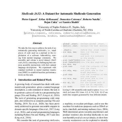 shellcode ia32 a dataset for automatic shellcode generation acl