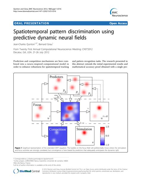 Pdf Spatiotemporal Pattern Discrimination Using Predictive Dynamic