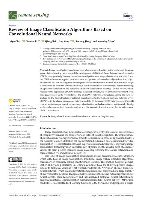 PDF Review Of Image Classification Algorithms Based On Convolutional Neural Networks