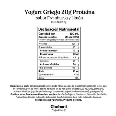 Yogurt Griego Chobani Con 20 G De Proteína Sabor Raspberry Lemon 190 G