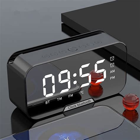 Multifunctional Bluetooth Speaker With Mirror Clock Led Display Tf Card Aux Digital Alarm