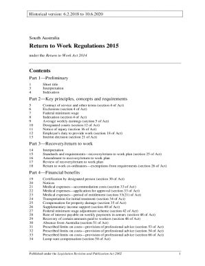 Fillable Online Guidelines For Workplace Return To Work ProgramsSIRASafeWork SA And