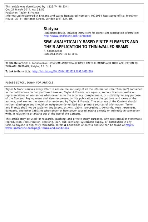 Pdf Semi Analytically Based Finite Elements And Their Application To Thin Walled Beams