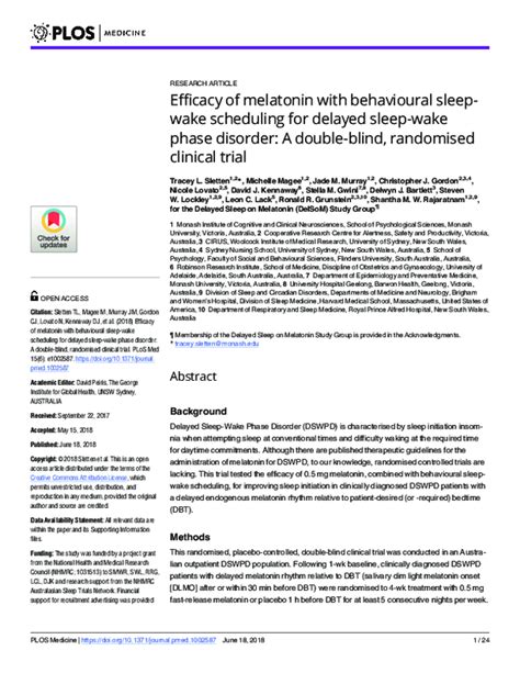 Pdf Efficacy Of Melatonin With Behavioural Sleep Wake Scheduling For Delayed Sleep Wake Phase