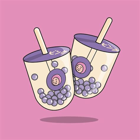 보바 밀크티 브랜드 일러스트 프리미엄 벡터