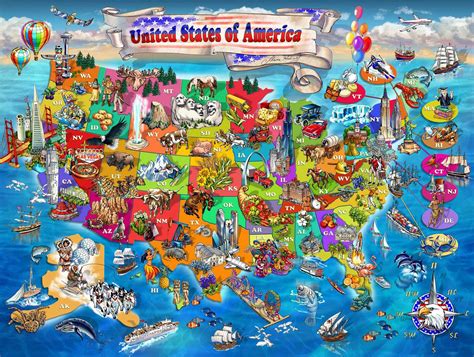 Illustrated Map Of The Usa Landmarks And Wonders