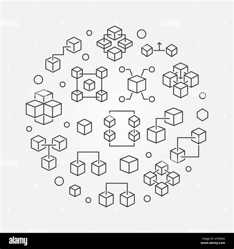 Blockchain Technology Vector Round Concept Illustration In Outline Style Stock Vector Image