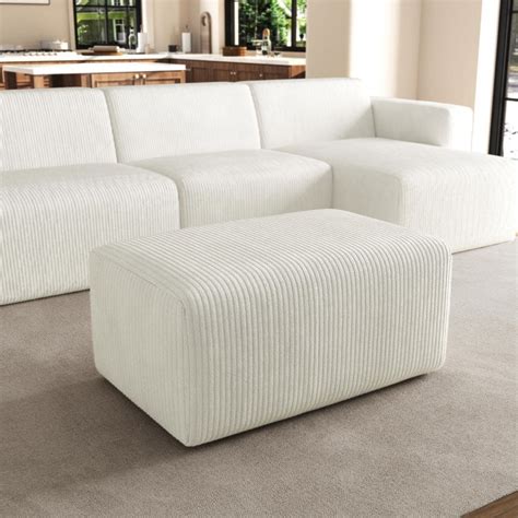 Uixe Beige Corduroy Fabric Rectangle Accent Ottoman Set Of 1 Cs0012