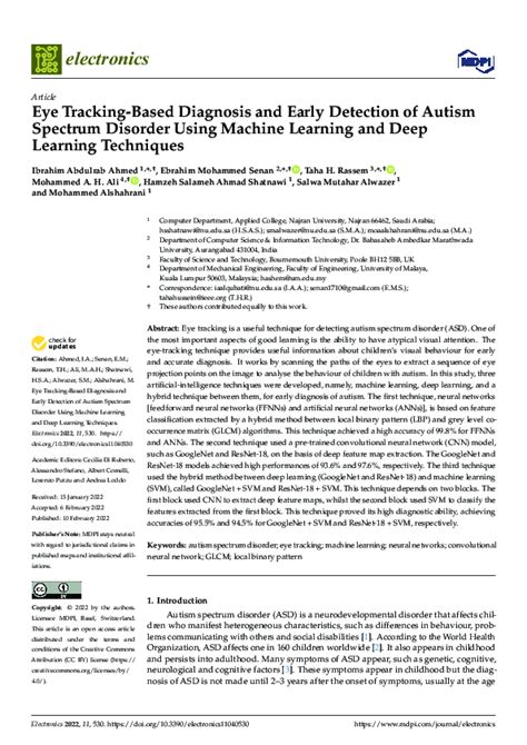 Pdf Eye Tracking Based Diagnosis And Early Detection Of Autism Spectrum Disorder Using Machine