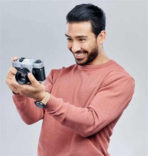 Camera Photography And Happy With Asian Man In Studio For Photoshoot