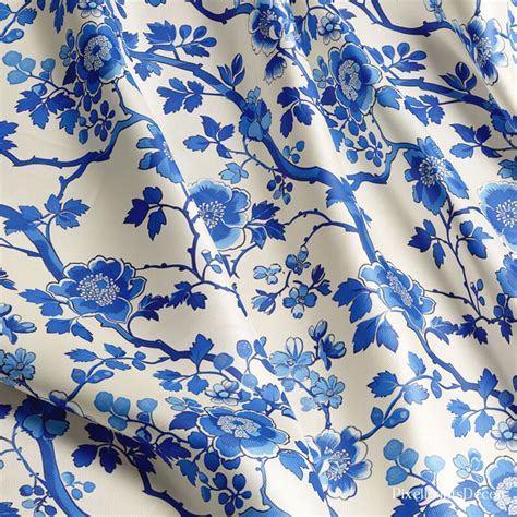Elegant Designer Italian Pure Satin Chinese Print Patterns Delft Blue