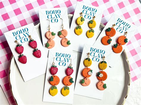 Farmers Market Polymer Clay Earrings Watermelon Peach Orange