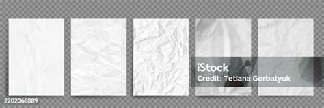 주름이 있는 종이 시트 세트입니다 사실적인 벡터 그림 구겨진 효과가 있는 빈 흰색 페이지 디자인 목업 0명에 대한 스톡 벡터 아트 및 기타 이미지 Istock