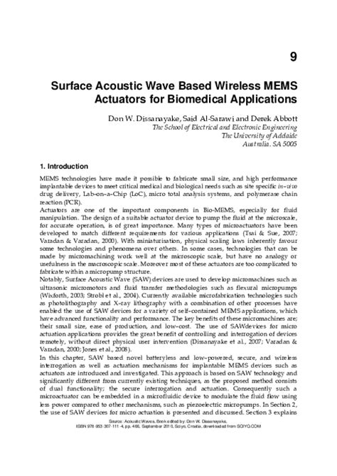 Pdf Surface Acoustic Wave Based Wireless Mems Actuators For Biomedical Applications Derek