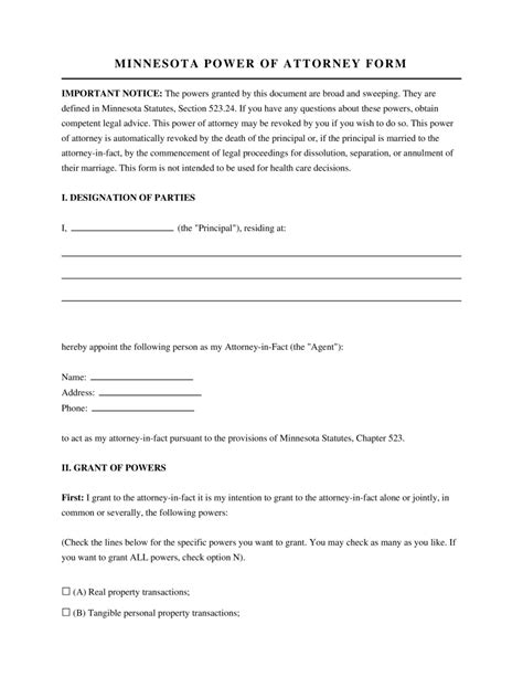 Minnesota Power Of Attorney Form Legaltemplates