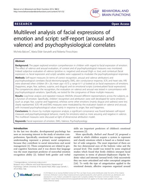 Pdf Multilevel Analysis Of Facial Expressions Of Emotion And Script Self Report Arousal And