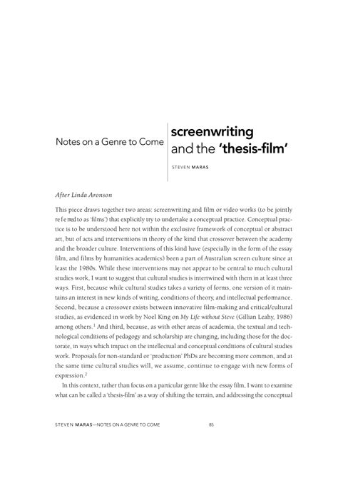 Pdf Notes On A Genre To Come Screenwriting And The Thesis Film