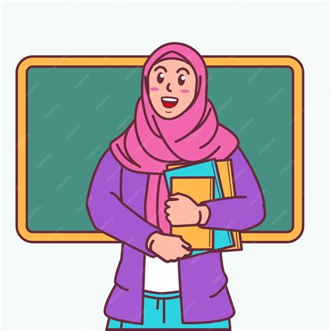 Premium Vector Cartoon Of An Arab Female Teacher Carrying A Book In
