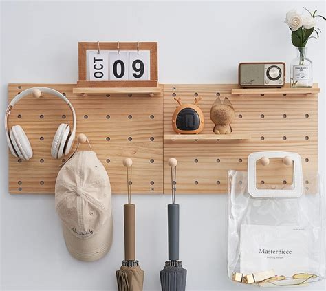 Socalsunny Wood Pegboard Combination Wall Organizer Kit Wooden Display