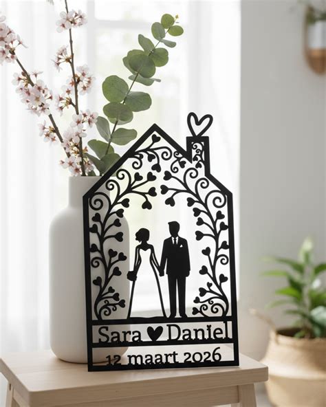 Gepersonaliseerd Houten Huisje Huwelijks Bruiloftscadeau Met Naam