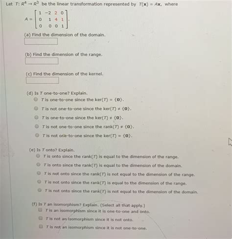 solved let t r4 r3 be the linear transformation represented