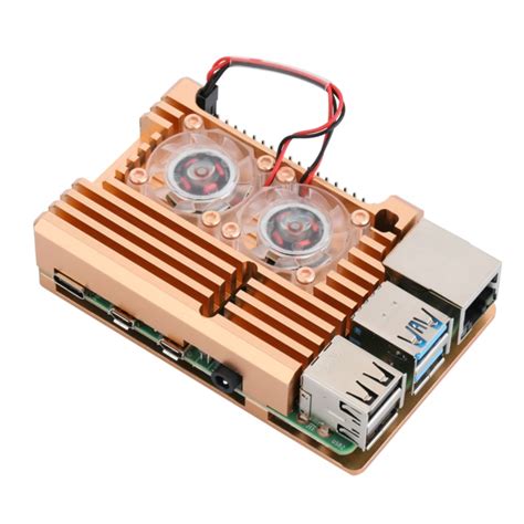 Gold Aluminum Heat Sink Case With Double Fans For Raspberry Pi 4 Model B Buy Online At Low Price