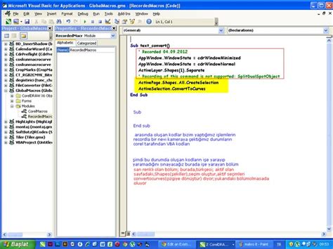 Corel De Macro Yazimi YÖntemİ Kodlarin Anlami Dersler Coreldraw