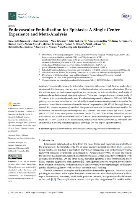 Pdf Endovascular Embolization For Epistaxis A Single Center