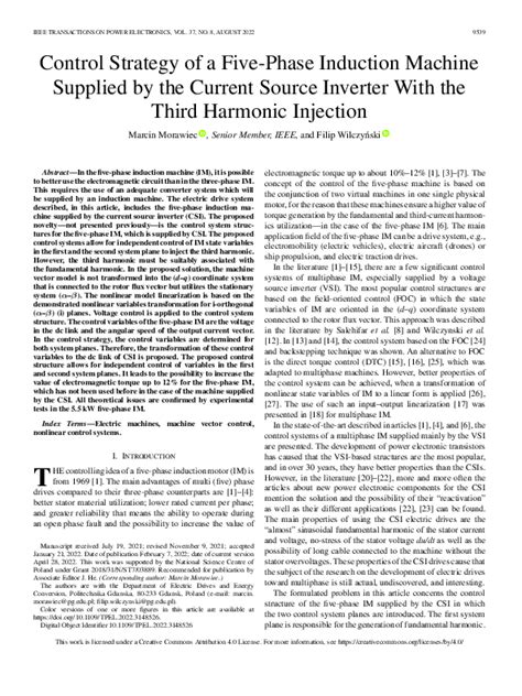 Pdf Control Strategy Of A Five Phase Induction Machine Supplied By The Current Source Inverter