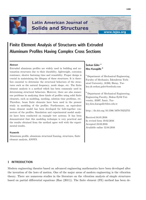 Pdf Finite Element Analysis Of Structures With Extruded Aluminum Profiles Having Complex Cross